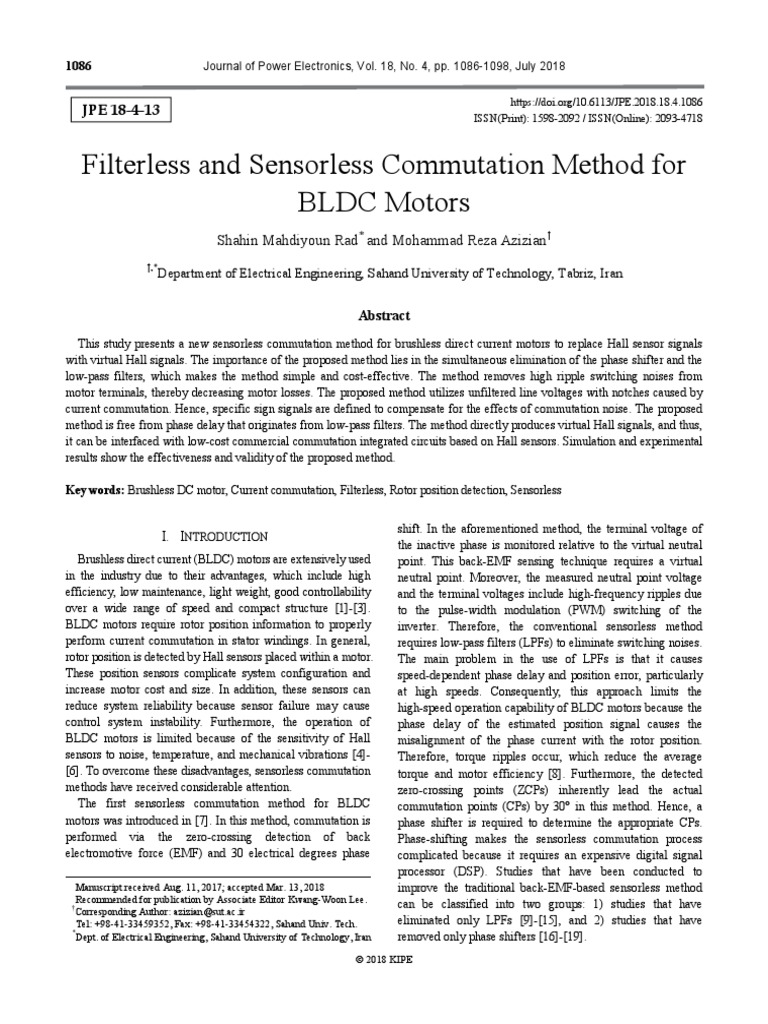 Filterless And Sensorless Commutation Method For Bldc Motors Pdf