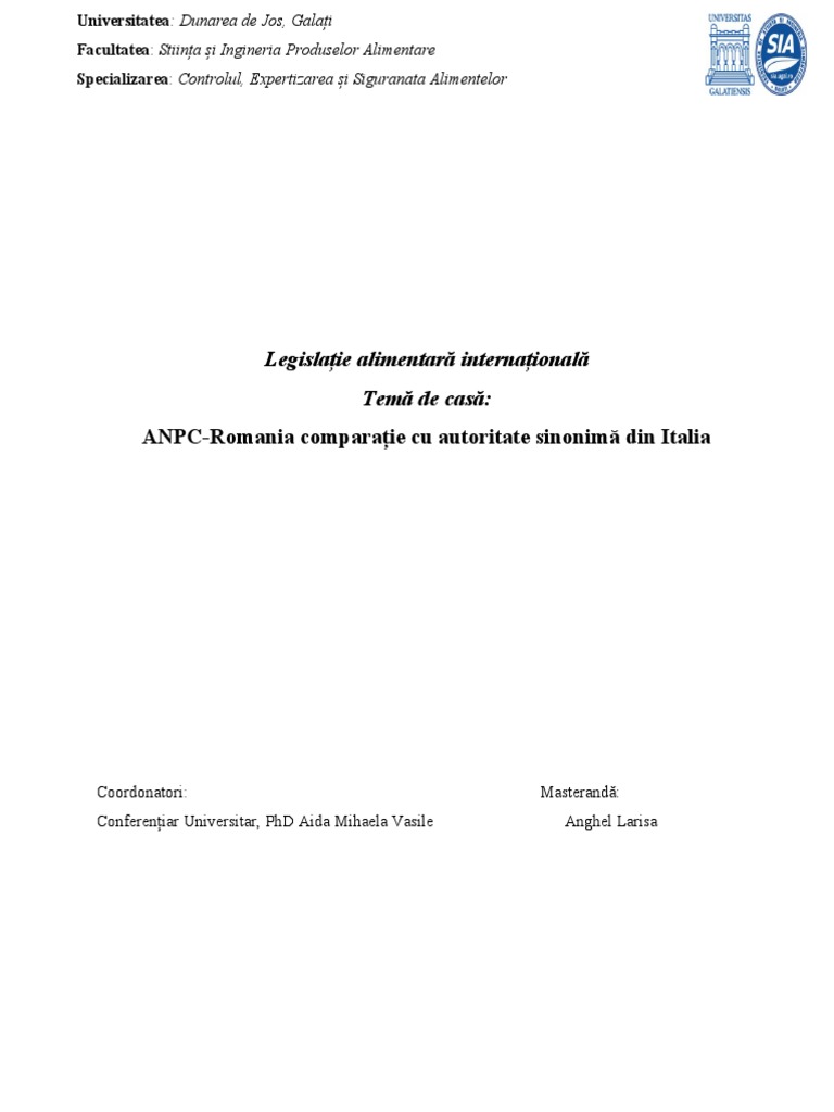 ANPC-Romania Comparație Cu Autoritate Sinonimă Din Italia | PDF