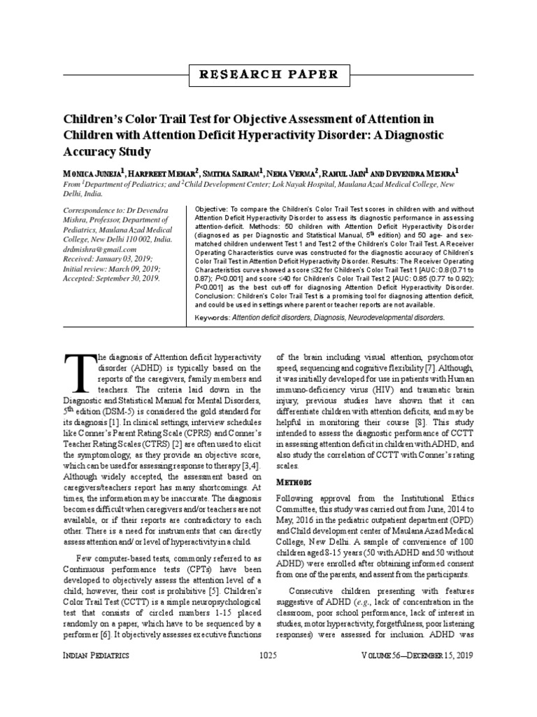 Childrens Colour Trail Test | PDF | Attention Deficit Hyperactivity ...