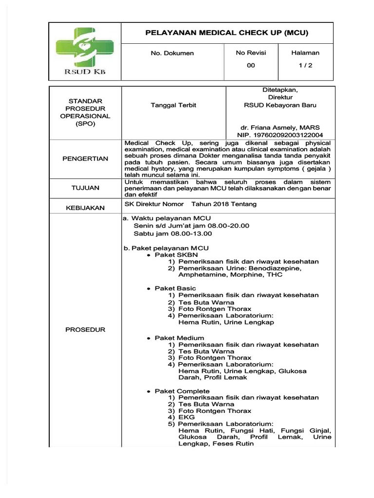 PDF Sop Mcu - Compress | PDF | Pengembangan Diri | Kesehatan Holistik