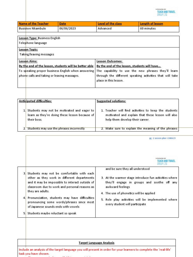 2.template Business English | Download Free PDF | Lesson Plan | Second ...