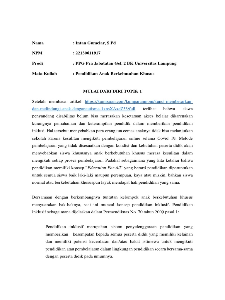 Intan Gumelar - Mulai Dari Diri (Refleksi Artikel) | PDF