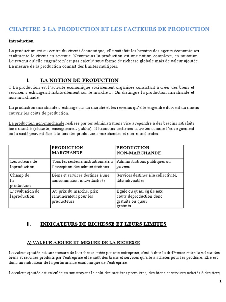 Production et facteurs en économie | PDF | Produit intérieur brut ...