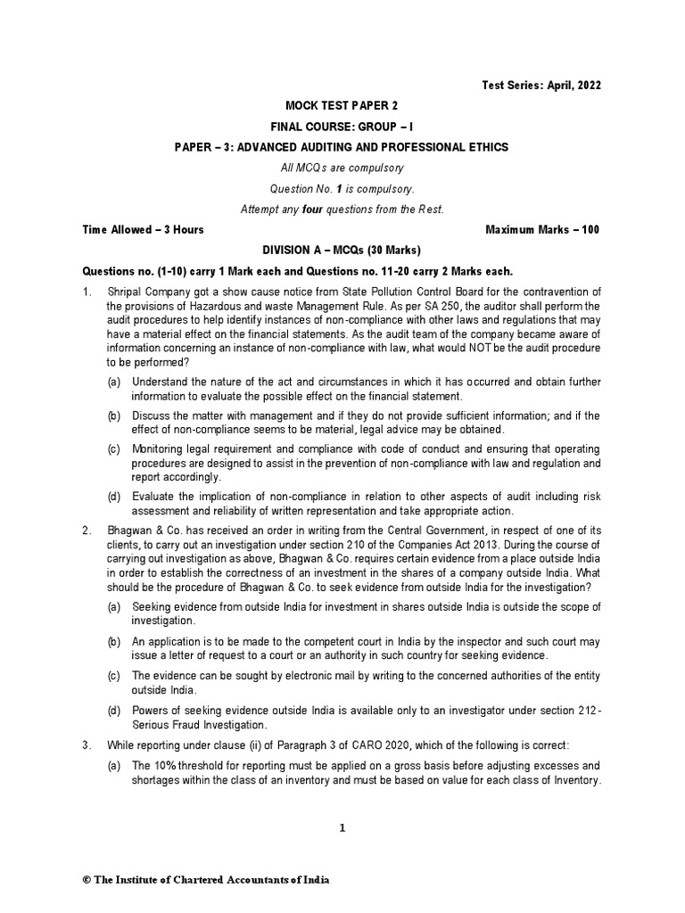 All Mcqs Are Compulsory Question No. 1 Is Compulsory. Attempt Any Four Questions From The Rest ...