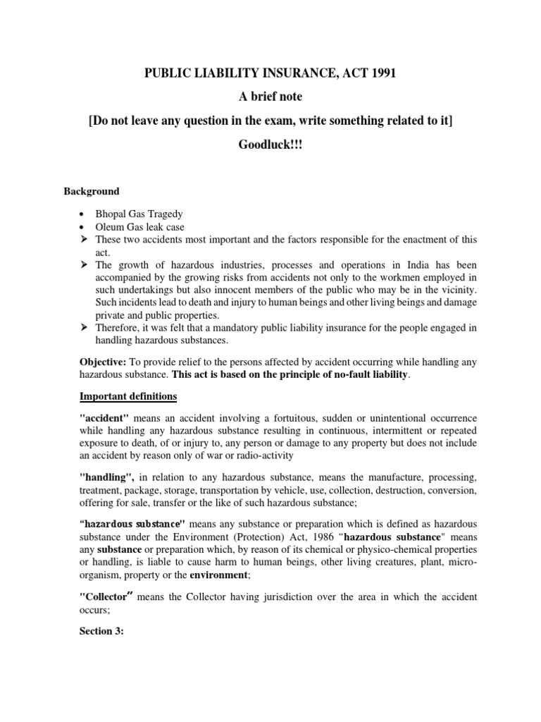 Public Liability Insurance Act, 1991 | PDF