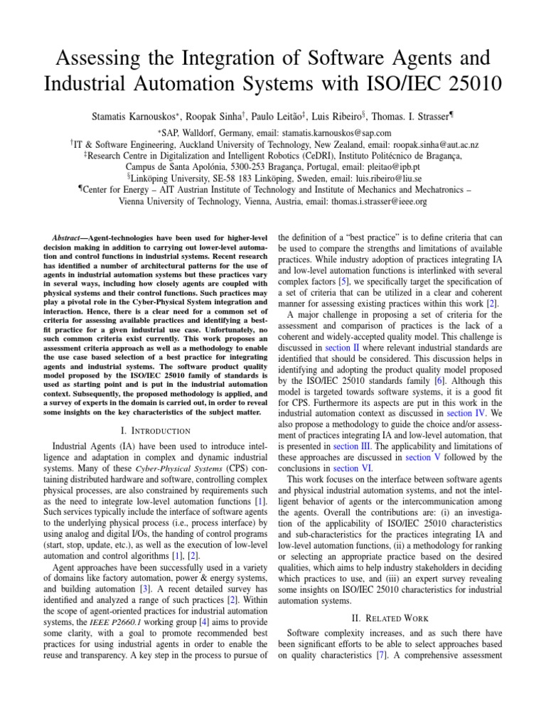 2018 - Karnouskos Et Al. - Assessing The Integration of Software Agents and Industrial ...
