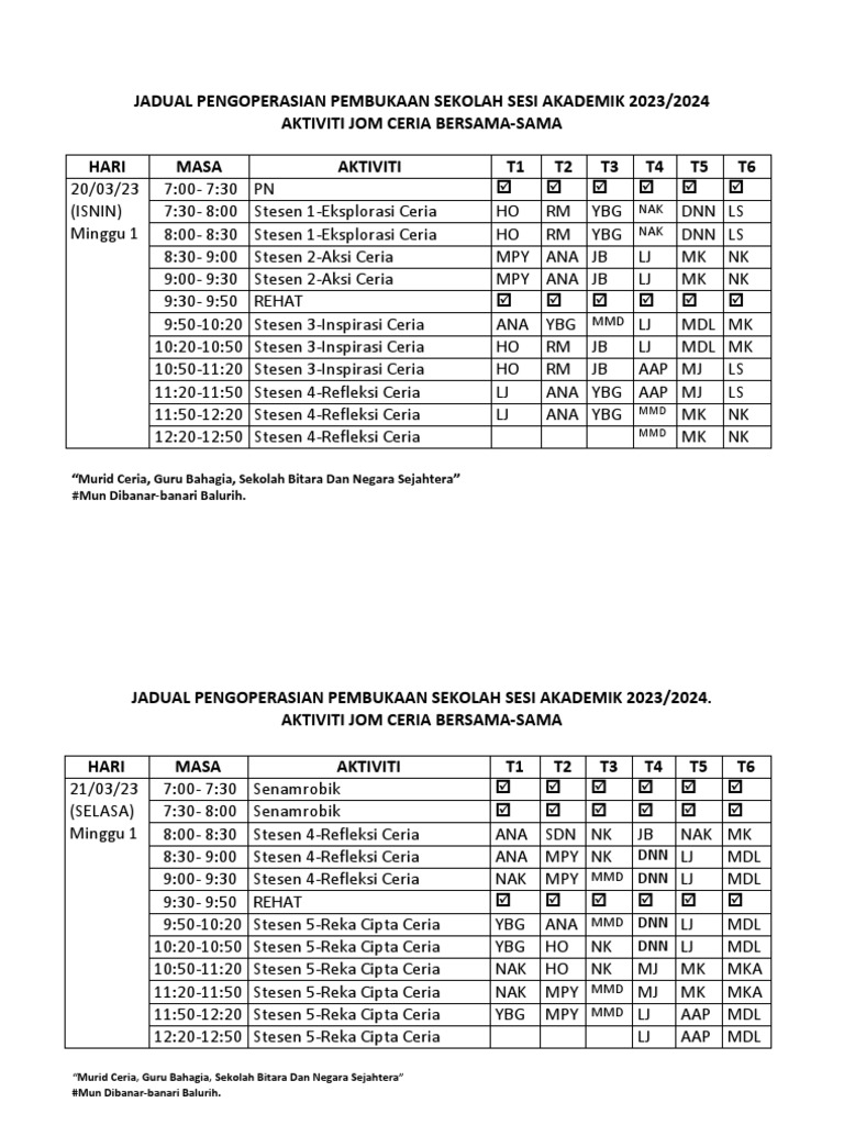 JADUAL AKTIVITI JOM CERIA BERSAMA SK.BUKAU | PDF