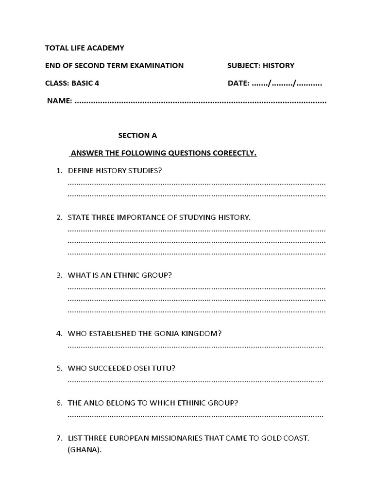Basic 4 History Exam Questions | PDF | Ghana | Christian Organizations
