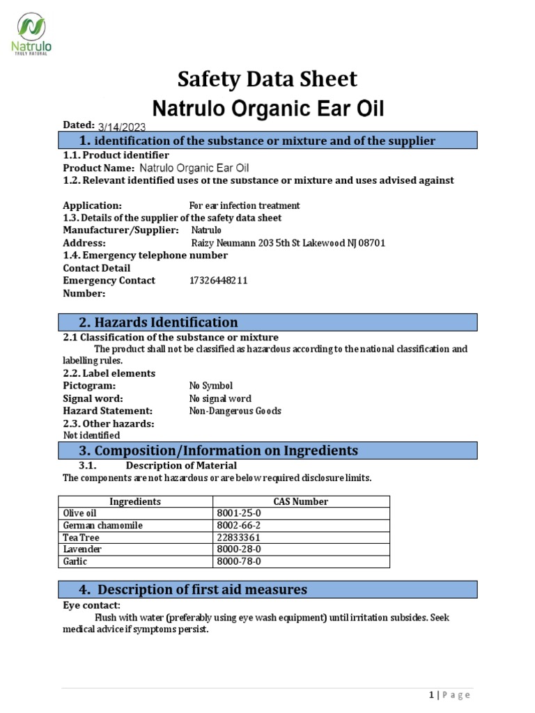 Ear Drops Safety Data Sheet | PDF | Firefighting | Personal Protective ...