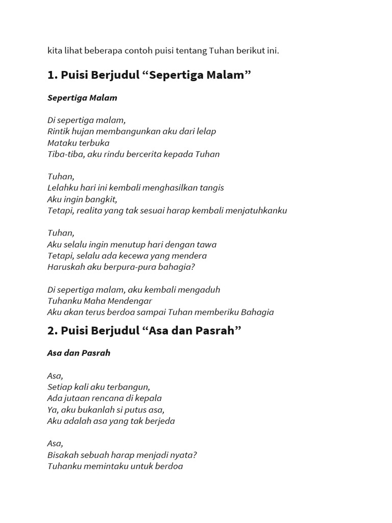 Puisi Religi dan Keluarga | PDF | Memasak, Makanan, & Anggur | Agama ...