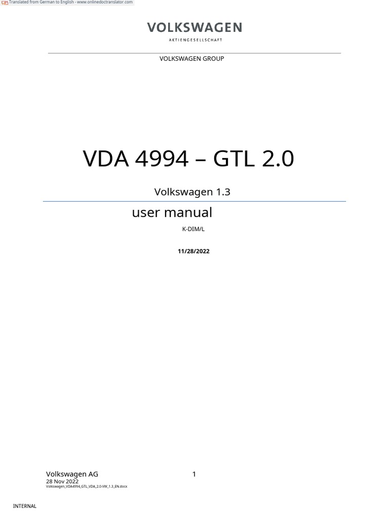 Volkswagen VDA4994 GTL VDA 2.0-VW 1.3 DE - De.en | PDF