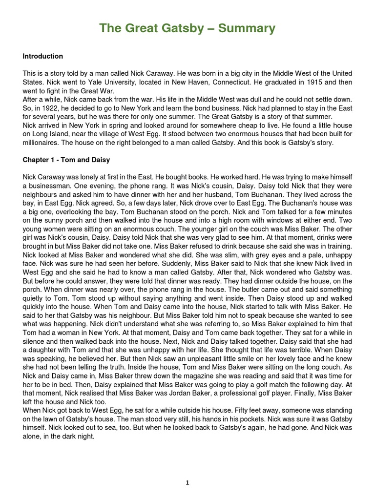 The Great Gatsby GENERAL SUMMARY | PDF | The Great Gatsby