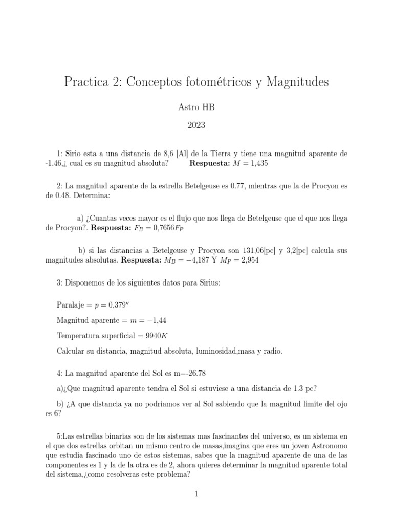 Practica 2 Conceptos Fotometricos y Magnitudes - 1 | PDF | Magnitud aparente | Estrellas