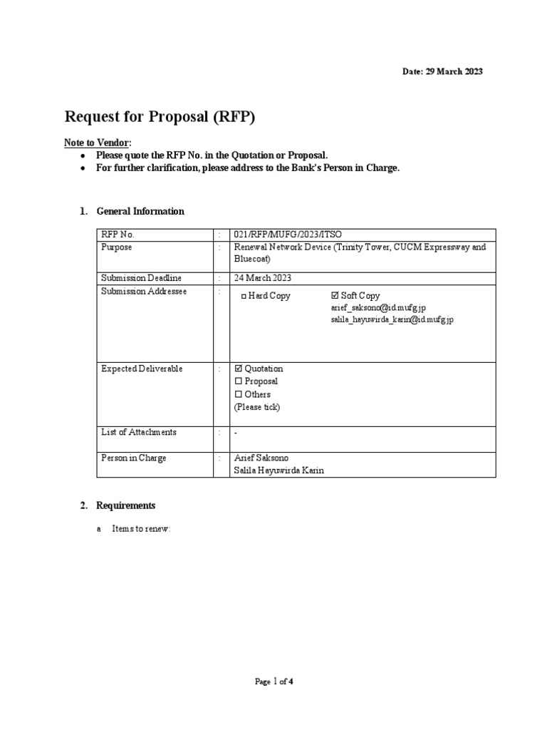 RFP - 021 - Renewal Maintenance Network Devices (Trinity Tower, CUCM Expressway and Bluecoat ...