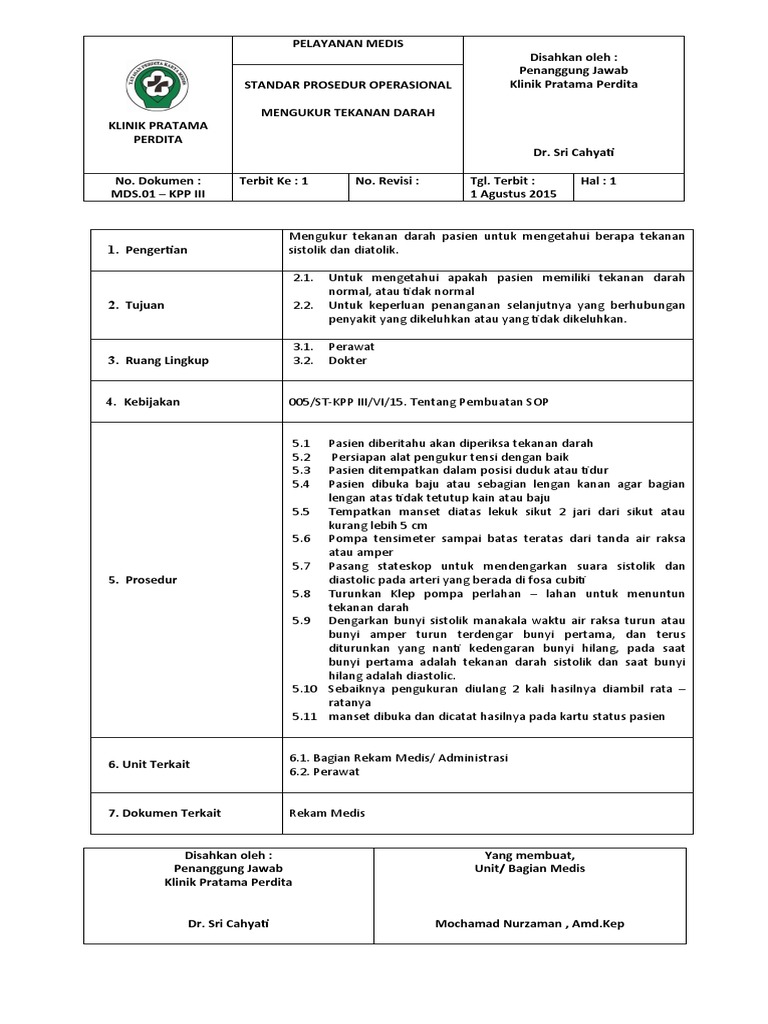 Sop Mengukur Tekanan Darah | PDF | Pengembangan Diri | Kesehatan Holistik