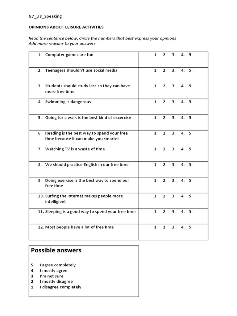 G7 - Unit 8 - Speaking - WS 1 | PDF