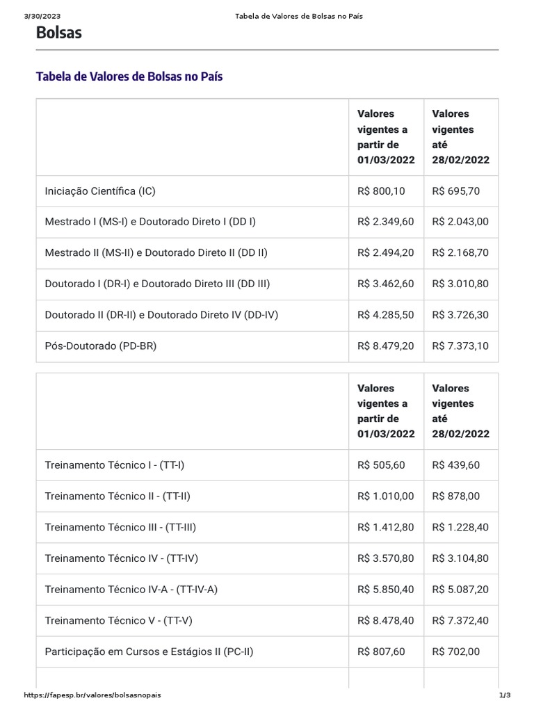 Tabela de Valores de Bolsas No País | PDF
