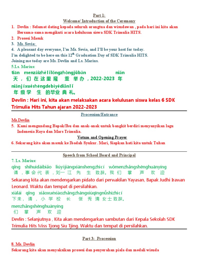 Graduation MC Script 2023 Chinese Translate Fix 3x | PDF