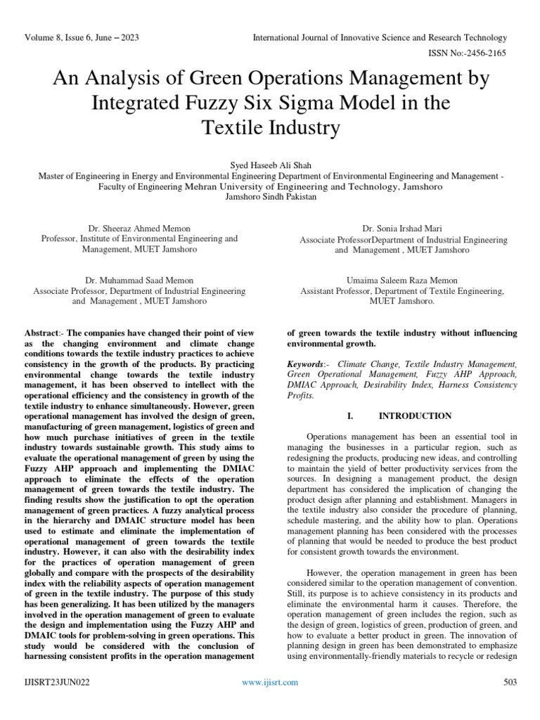 An Analysis of Green Operations Management by Integrated Fuzzy Six Sigma Model in The Textile ...