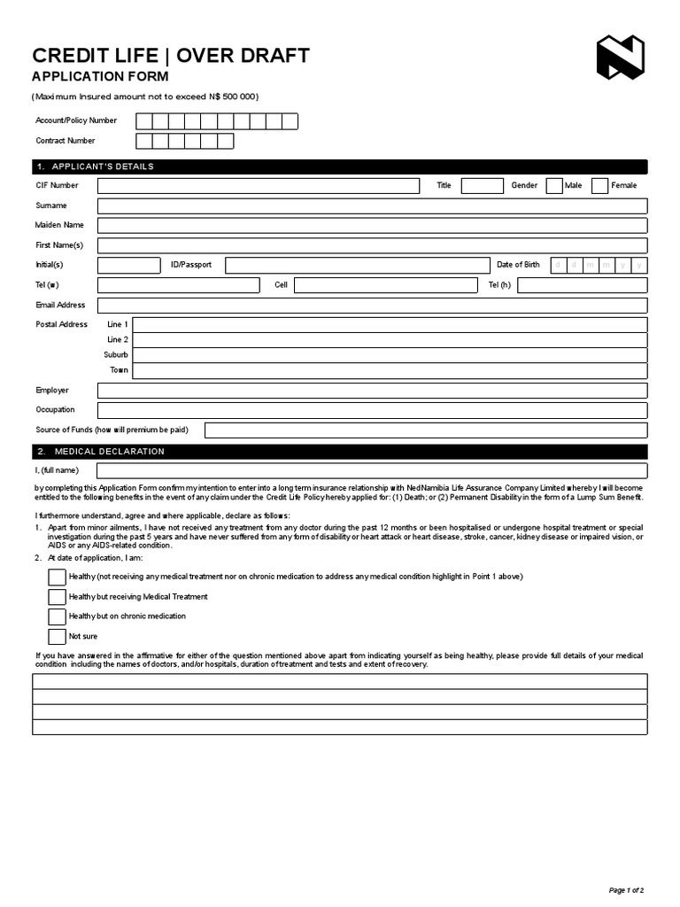 NNLA Credit Life OD Application Form 2022.04 FINAL | PDF | Life Insurance | Insurance
