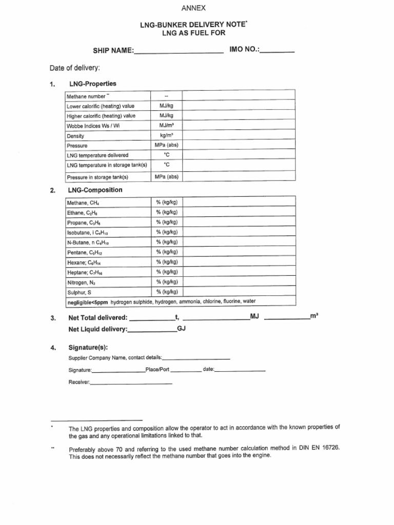 LNG Bunker Delivery Note 1 | PDF