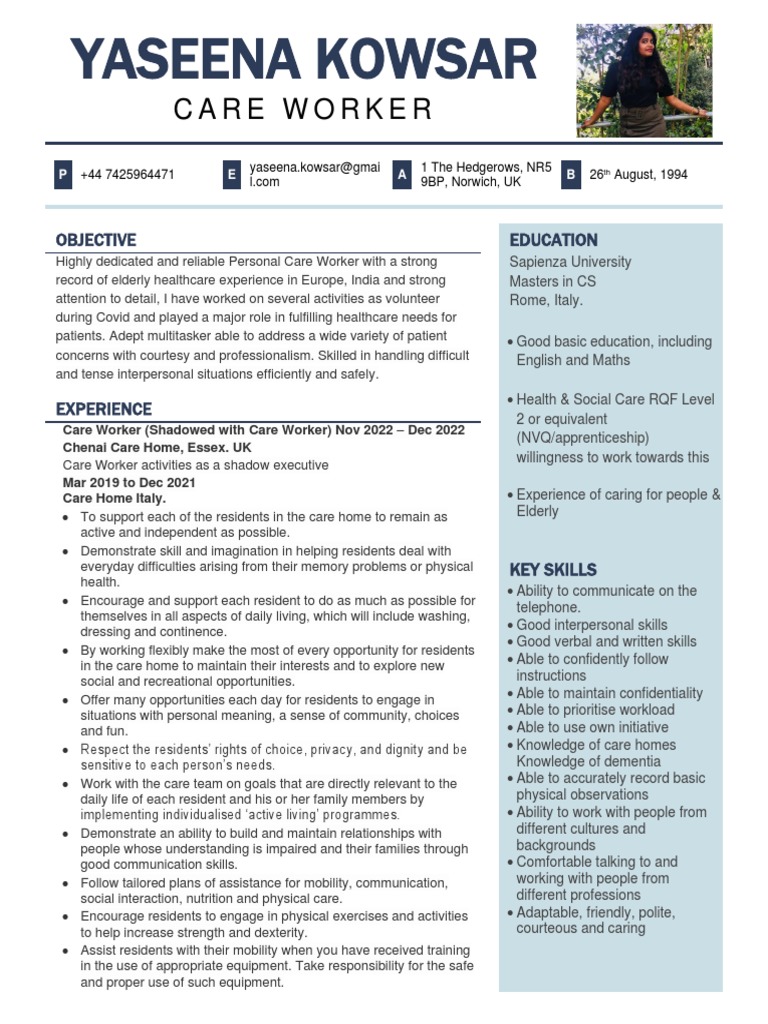 Yaseena Kowsar Care Worker | PDF | Patient | Health Care