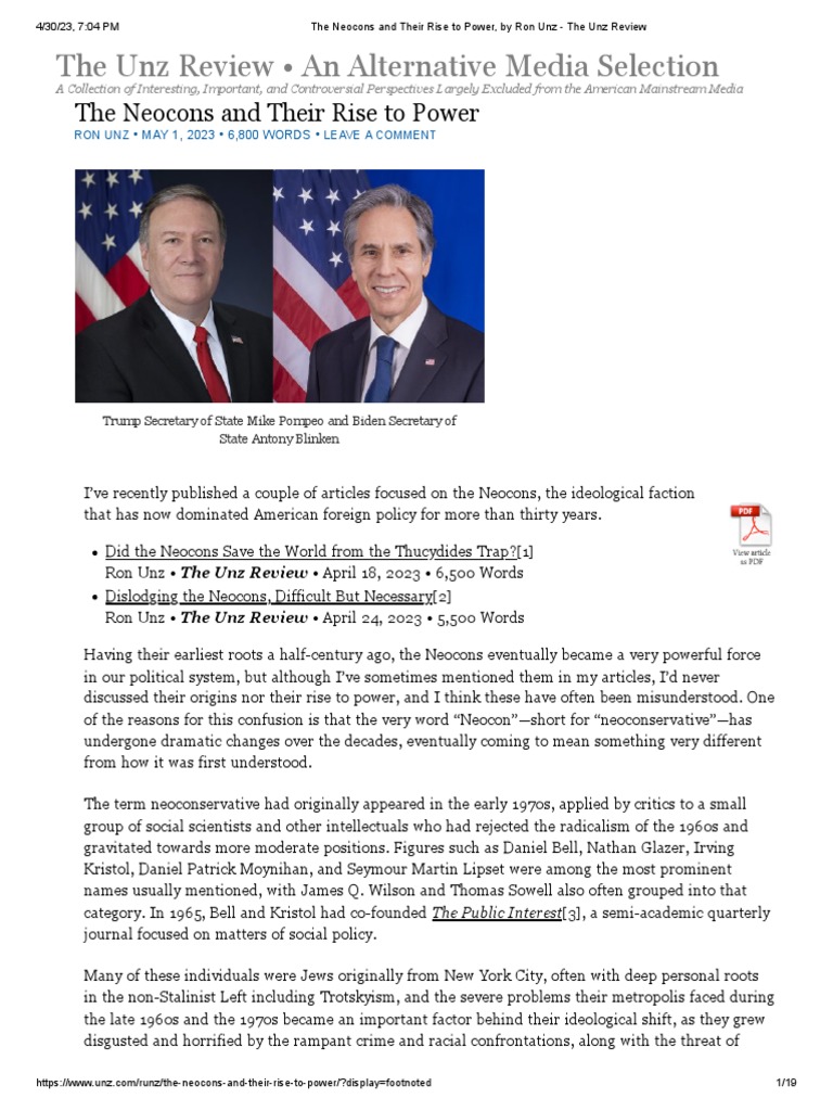 Ron Unz the Neocons and Their Rise to Power | PDF | Neoconservatism ...