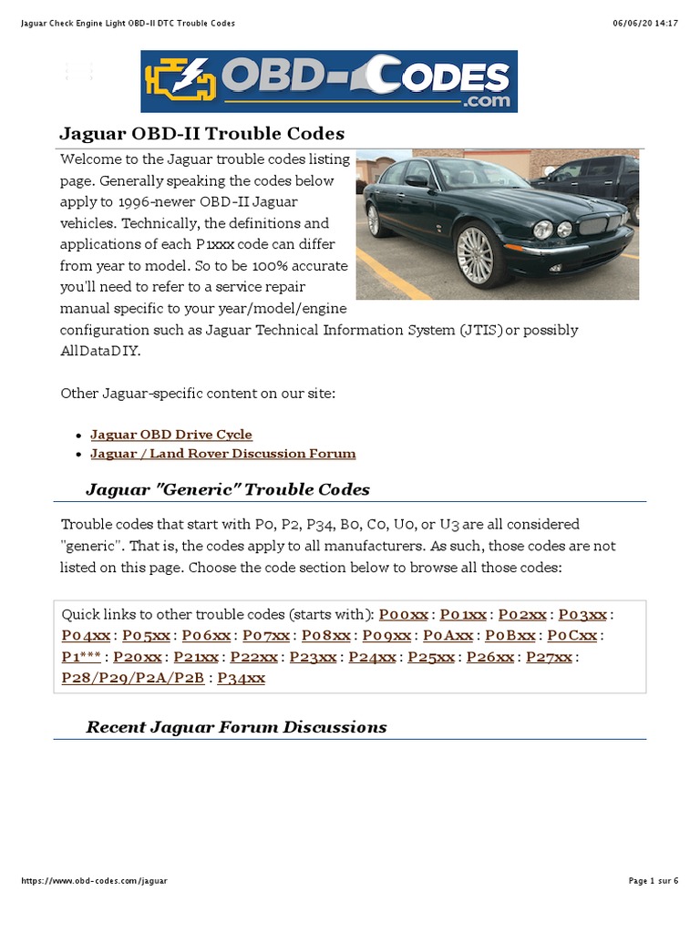 Specific Jaguar Engine Light OBD-II DTC Trouble Codes B (1) .Cleaned ...