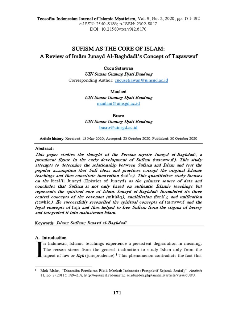 A Review of Imām Junayd Al-Baghdadī's Concept of Ta Awwuf | Download ...