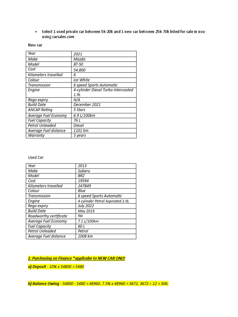 Buying A Car Mathematics | PDF | Car | Fuel Economy In Automobiles