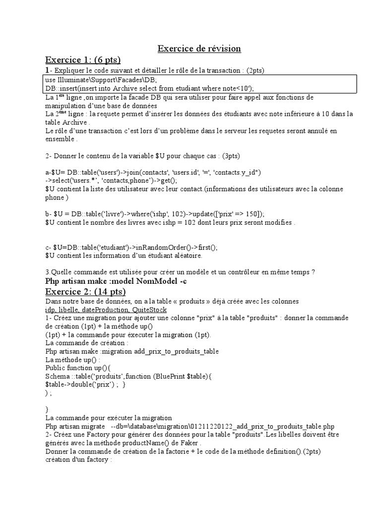 Exercice de Révision Backend Avec Correction | PDF | Ordinateurs