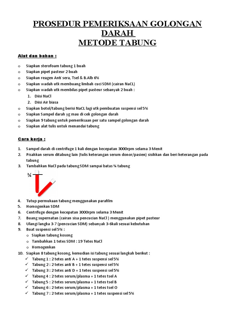 File Lama - Prosedur Pemeriksaan Golongan Darah Metode Tabung | PDF