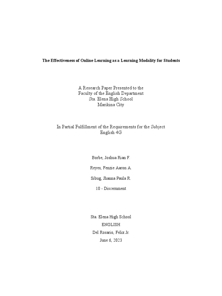 The Effectiveness Of Online Learning As Learning Modality Pdf