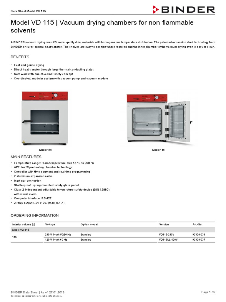 Data Sheet Model VD 115 | PDF | Verification And Validation | Vacuum