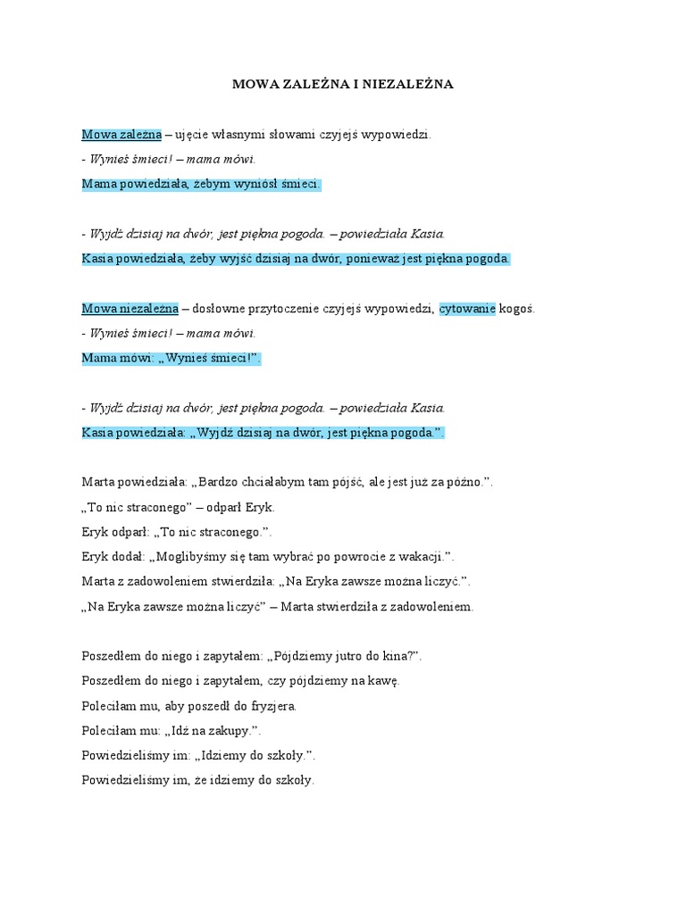 Mowa Zależna I Niezależna | PDF