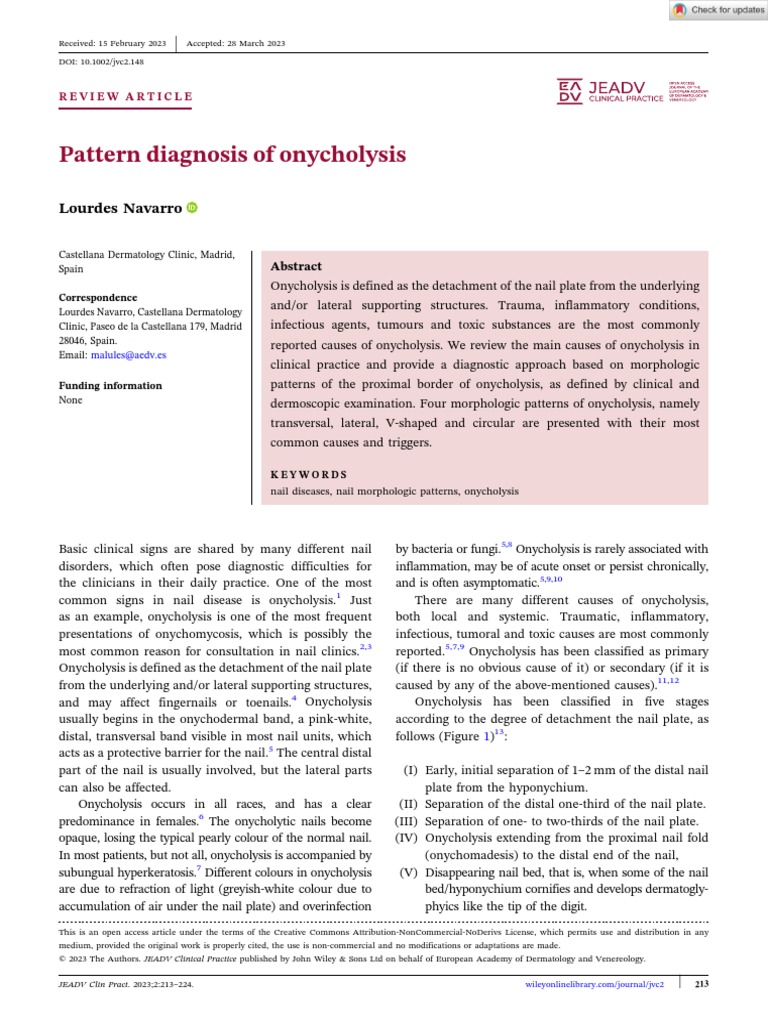 Pattern diagnosis of onycholysis | PDF | Nail (Anatomy) | Medical Diagnosis