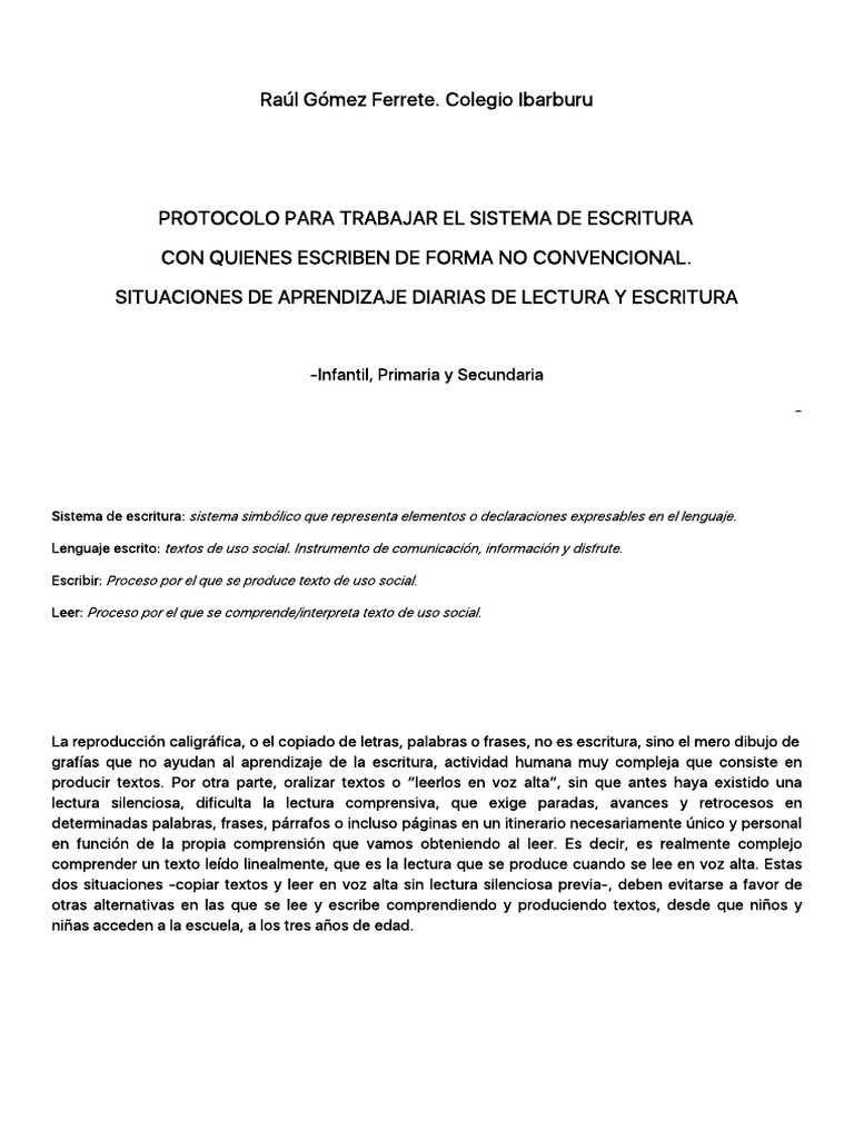 Artículo. Raúl Gómez Ferrete. Sistema de Escritura. Lenguaje Escrito ...