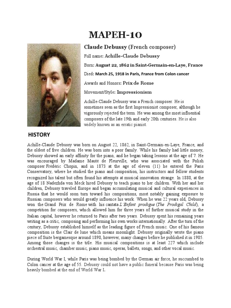 Claude Debussy - Presentation | PDF | Suite Bergamasque | Composers