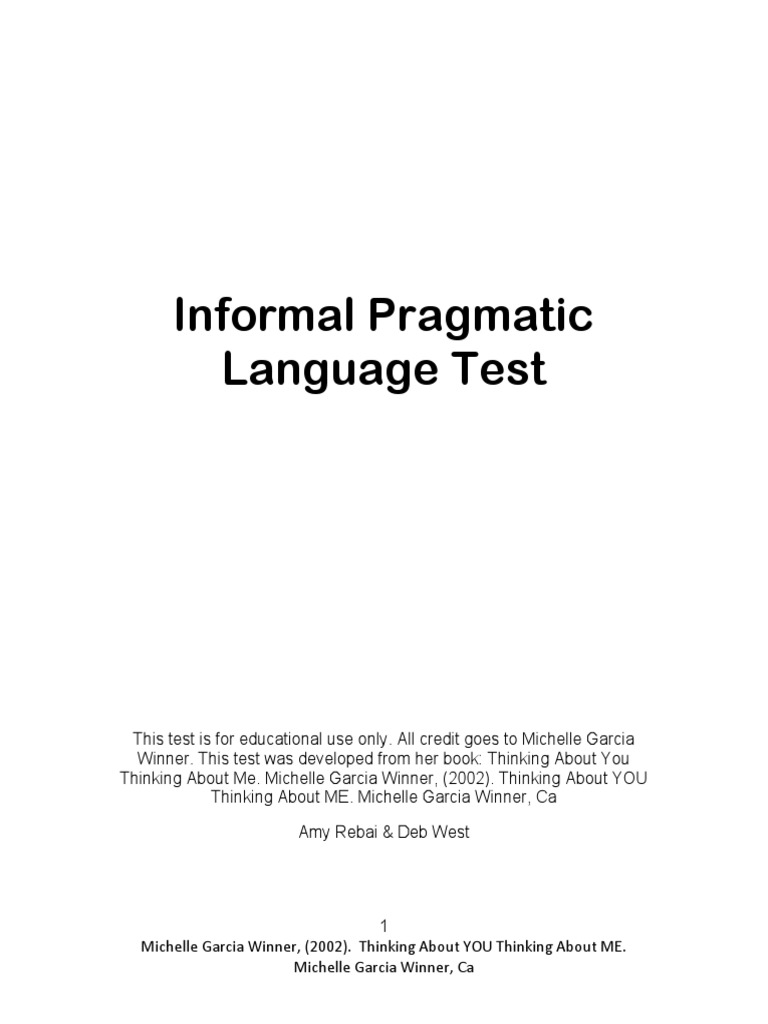 Informal Pragmatic Language Test | PDF | Standardized Tests | Emotions