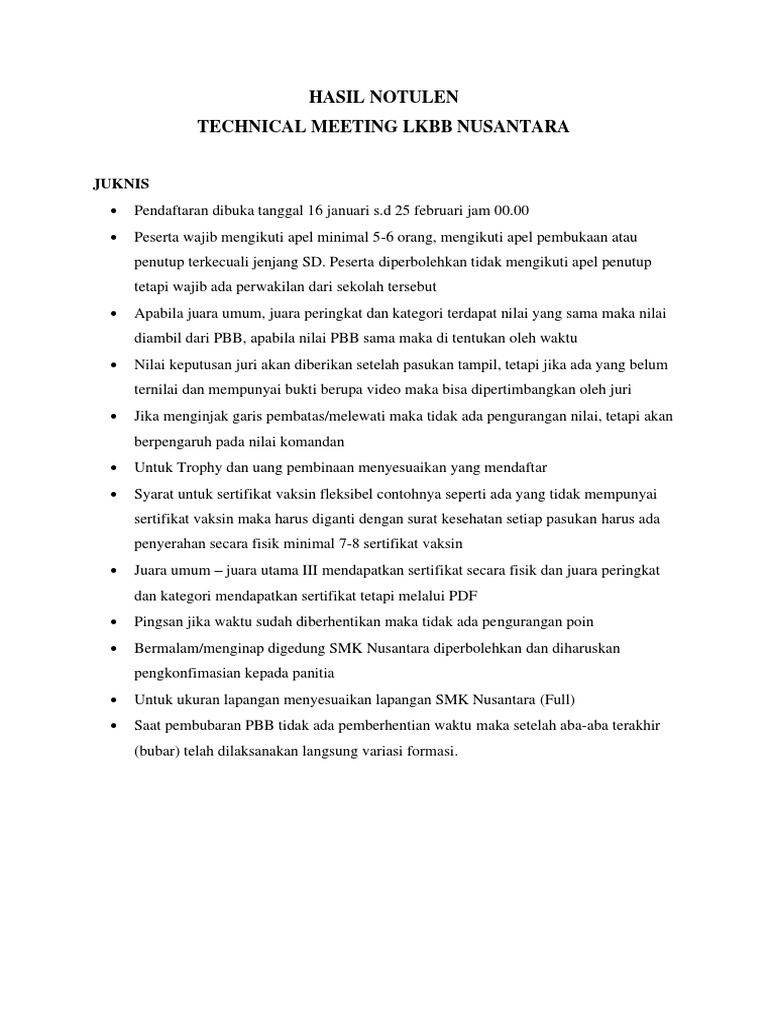 Hasil Notulen Technical Meeting Lkbb Nusantara | PDF