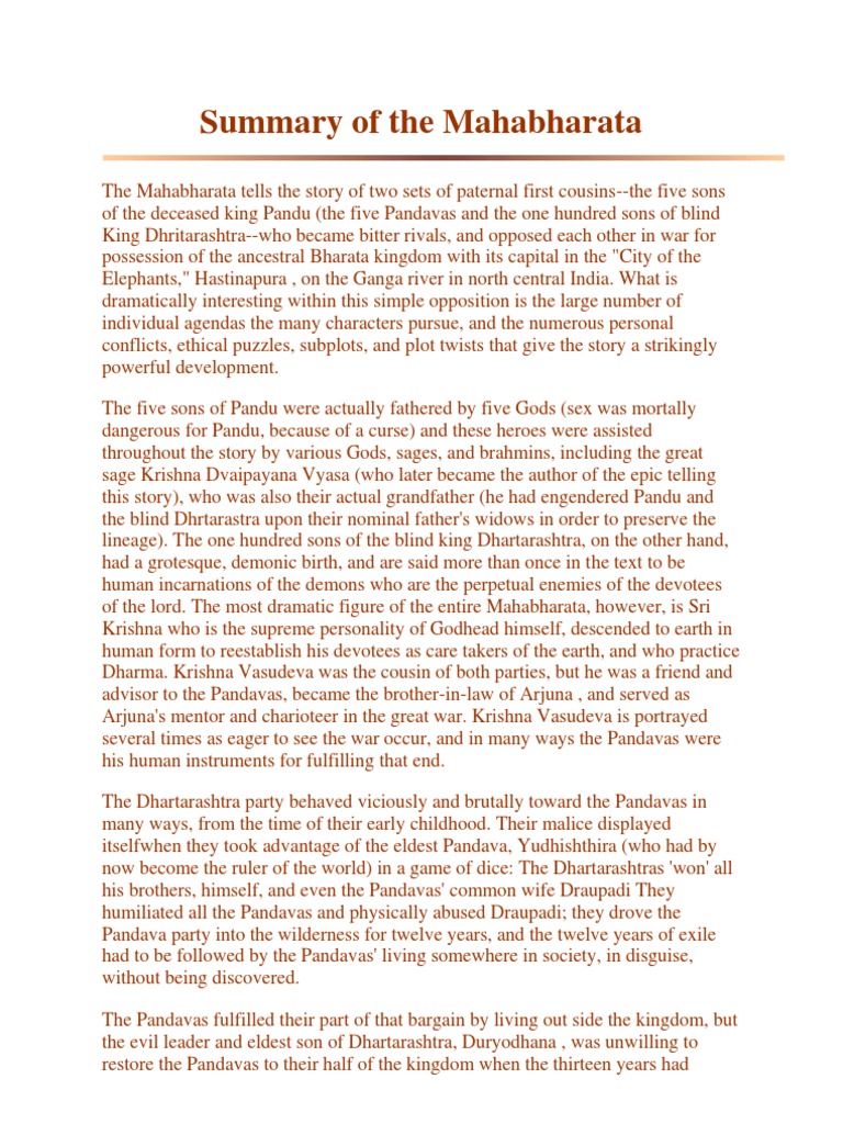 Summary of The Mahabharata | PDF