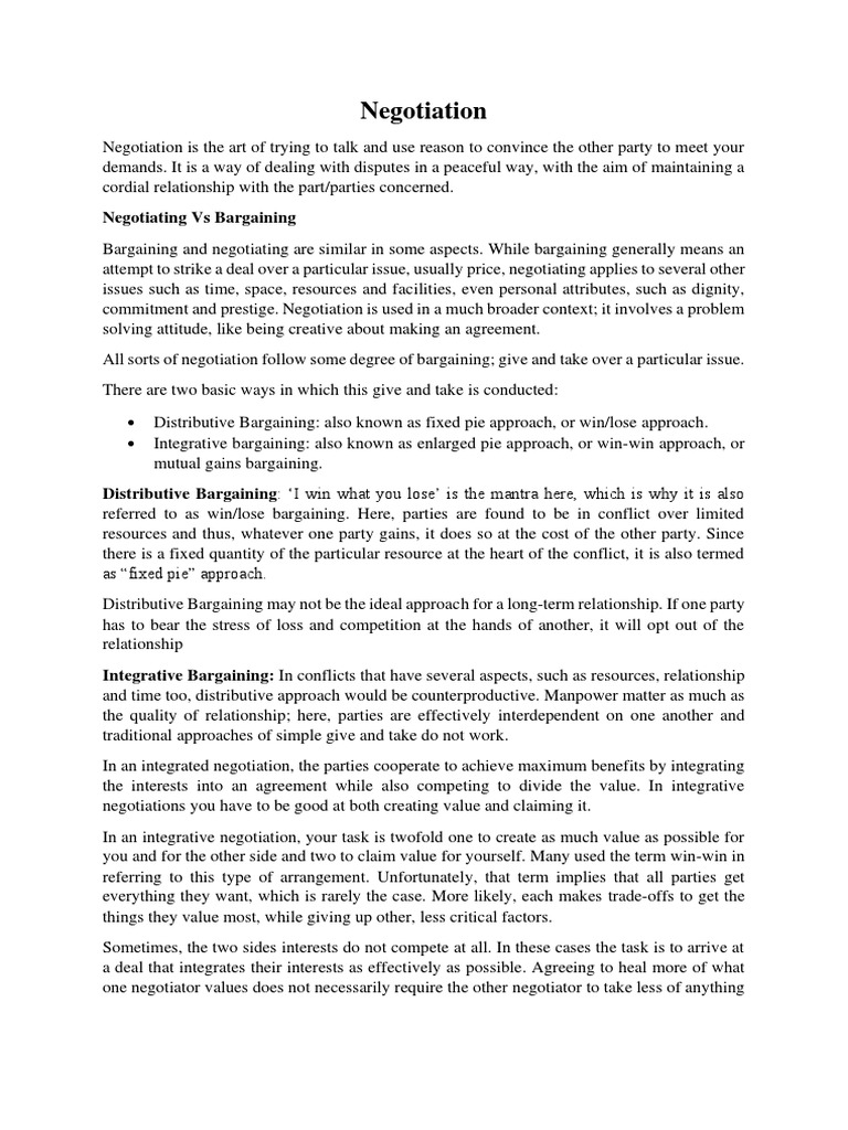 Reading Material Negotiations | PDF | Negotiation | Bargaining