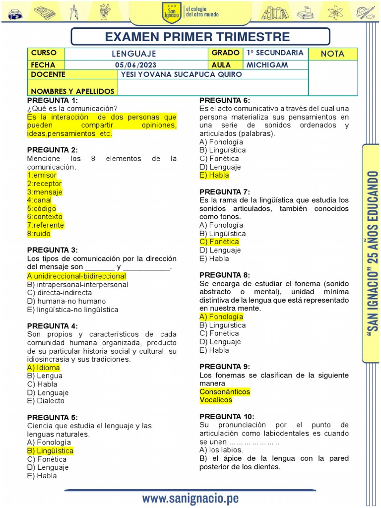 Rpta Lenguaje | PDF