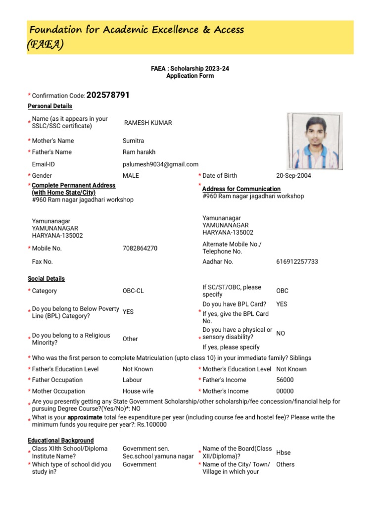Online Application - FAEA 2023-24 | Download Free PDF | Diploma