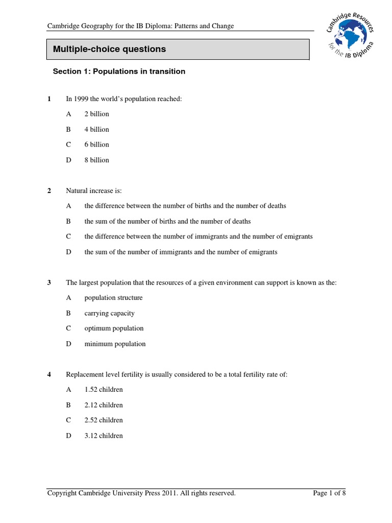 IB PC 1 Assess MCQ | PDF | Human Migration | Immigration