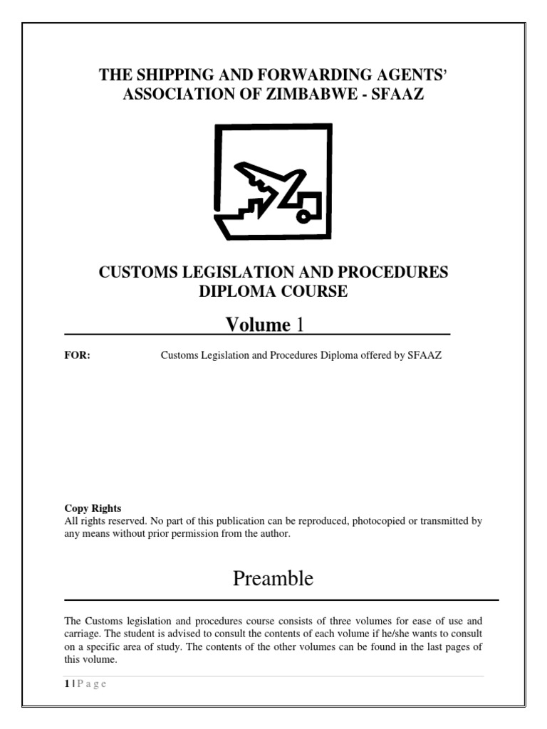 Customs Legislation and Procedures Course Volume 1 Revised Final ...