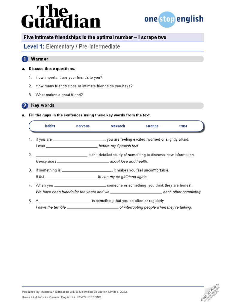 5 Close Friends - Elementary News Lesson | PDF | Verb | Preposition And ...