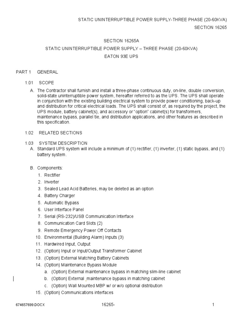 Eaton 93E Three-Phase UPS (20-60kVA) | PDF | Power Inverter | Rectifier
