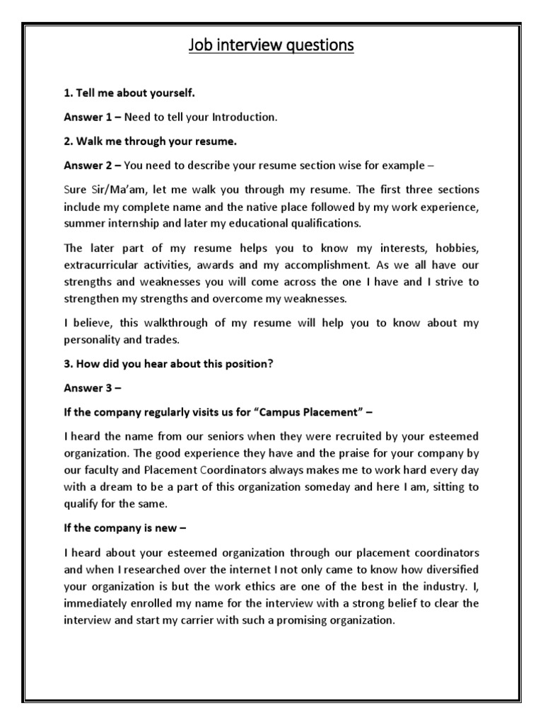 Job Interview Questions | PDF | Cognitive Science | Learning