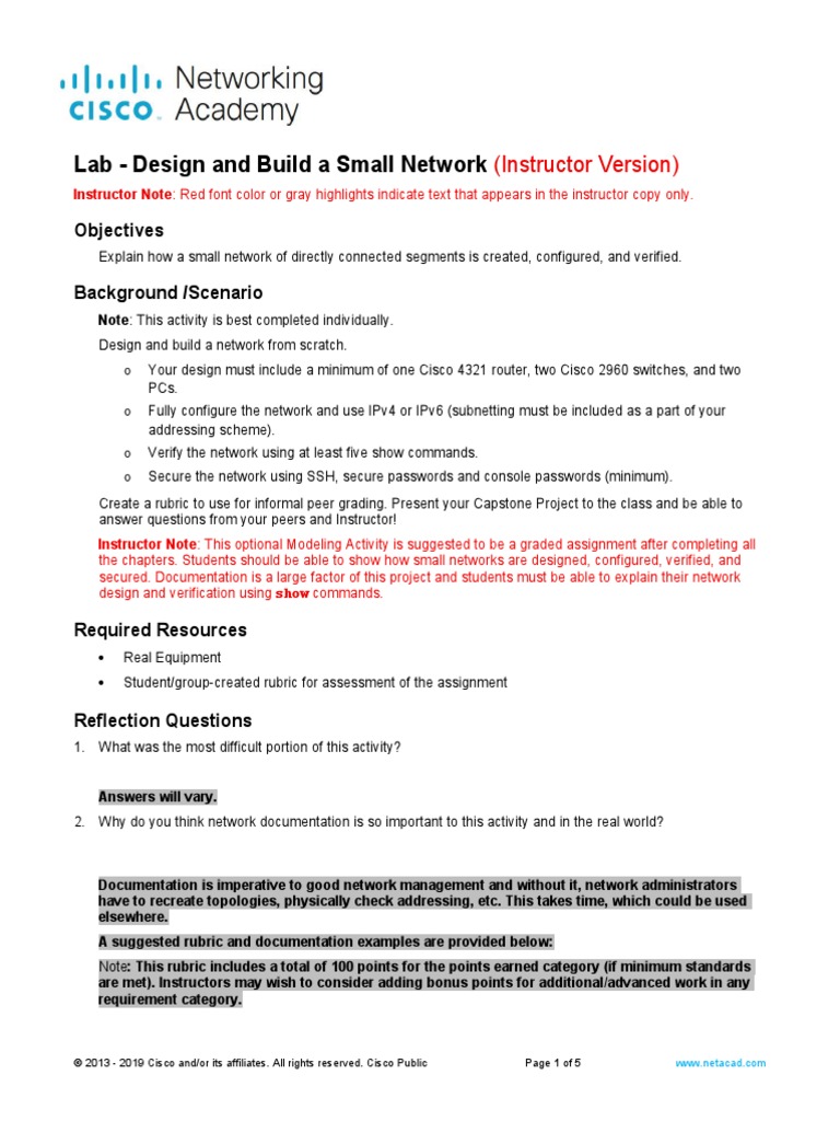 1 Lab - Design and Build A Small Network - Answered | PDF | Computer ...